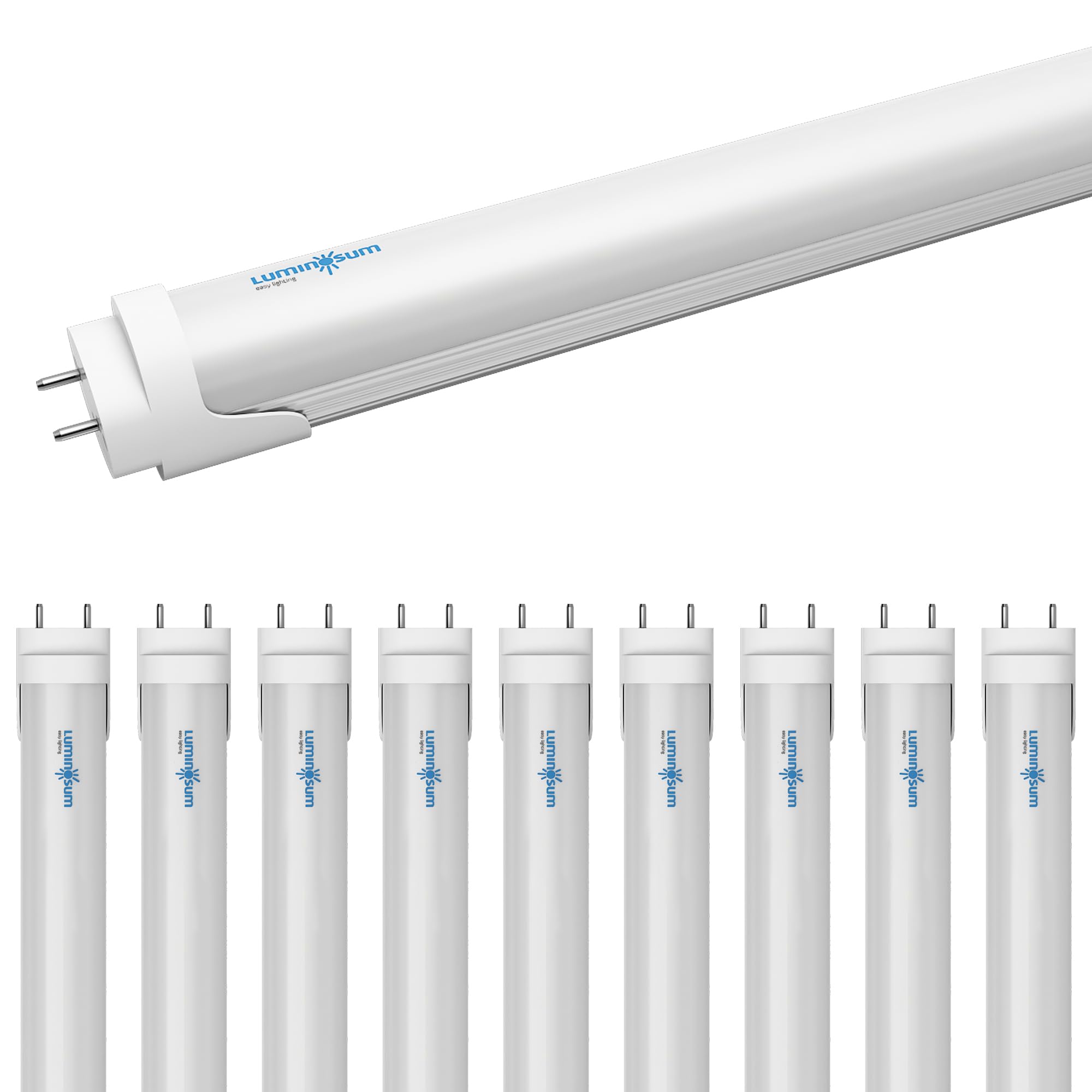 LUMINOSUM T8/T10/T12 4 Foot LED Light Tube 20W 48 inch, 40W Equivalent, Natural White 4000K, Frosted Cover, Dual-end Powered, Ballast Bypass Retrofit, ETL Listed, 10-Pack