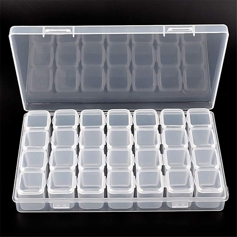 Rhinestones Box, 28 Grids Clear Acrylic Nail Decorations Storage Box ,Nail Art Tool Jewelry Storage Box for Rhinestone Beads Container Collection,Display Containers Case