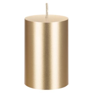 mega candles 1 pc unscented gold round pillar candle, hand poured premium wax candles 2 inch x 3 inch, home décor, wedding receptions, baby showers, birthdays, celebrations, party favors & more