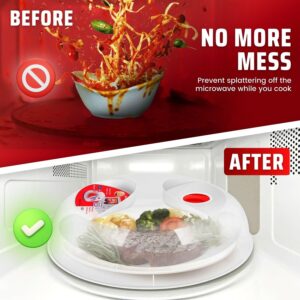 Flexzion Microwave Cover for Food, 11.5 inch Plate Cover, BPA Free Plastic Food Cover, Transparent Anti-Splatter Cover Guard, with Adjustable Steam Vent Hole, Dishwasher Safe, Easy Grip Handle