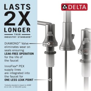 Delta Faucet Stryke Widespread Bathroom Faucet Brushed Nickel, Bathroom Faucet 3 Hole with Cross Handles, Diamond Seal Technology, Metal Drain Assembly, Stainless 357766-SSMPU-DST