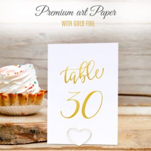 30 Pieces Table numbers For Wedding Reception With Pcs Number Holder , Holders Place cards Card Gold Numbers, white,gold