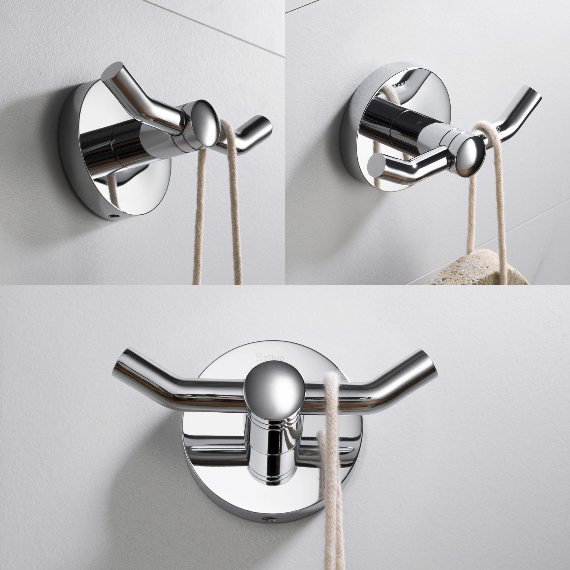 Kraus Elie Bathroom Robe and Towel Double Hook, Chrome Finish, KEA-18802CH