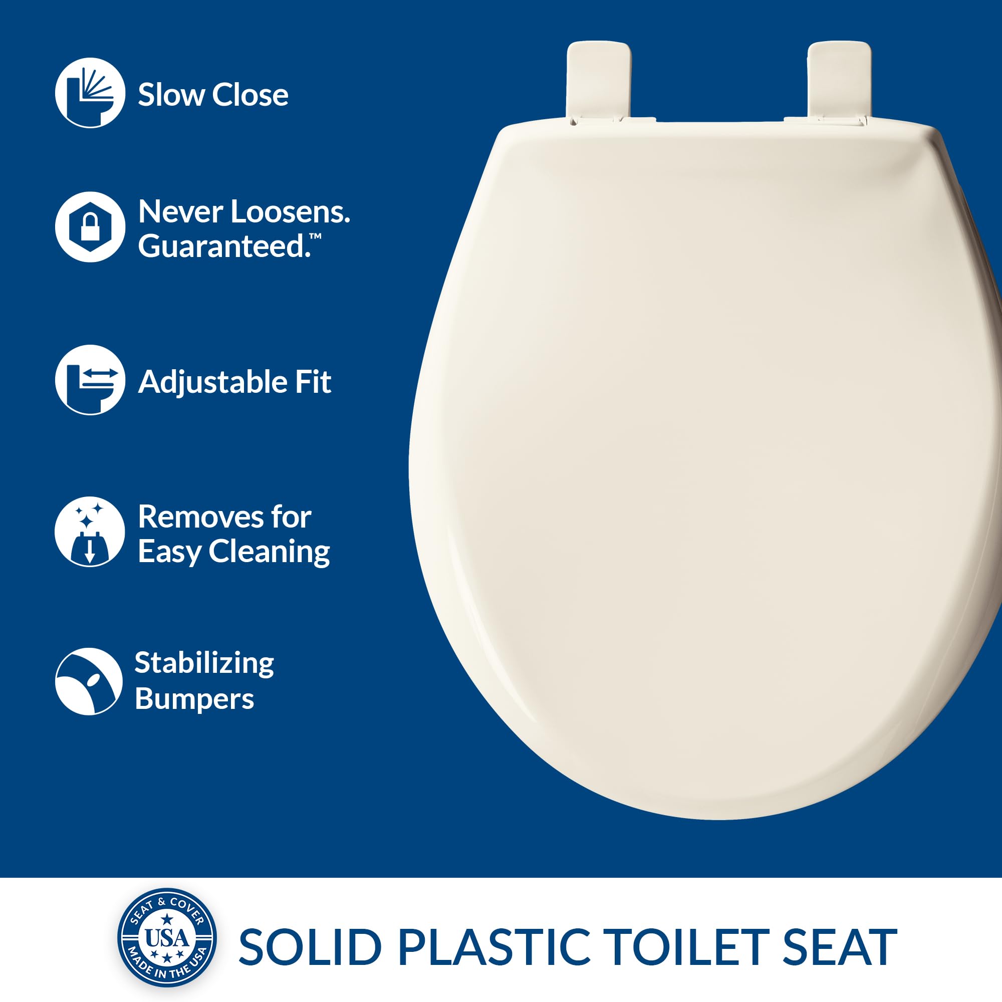 MAYFAIR 887SLOW 346 Affinity Slow Close Removable Plastic Toilet Seat that will Never Loosen, Providing the Perfect Fit, ROUND, Long Lasting Solid Plastic, Biscuit