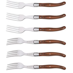 forks set of 6, hailingshan heavy duty stainless steel dinner table flatware set, laguiole premium kitchen cutlery utensils salad meat steak fork mirror finish wooden handle 23cm 6-piece [gift box]