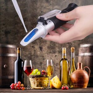 Brix Refractometer with ATC Digital Handheld Refractometer for Homebrew Wort Beer Wine Fruit Sugar, Dual Scale-Specific Gravity 1.000-1.130 and Brix 0-32% (Black)