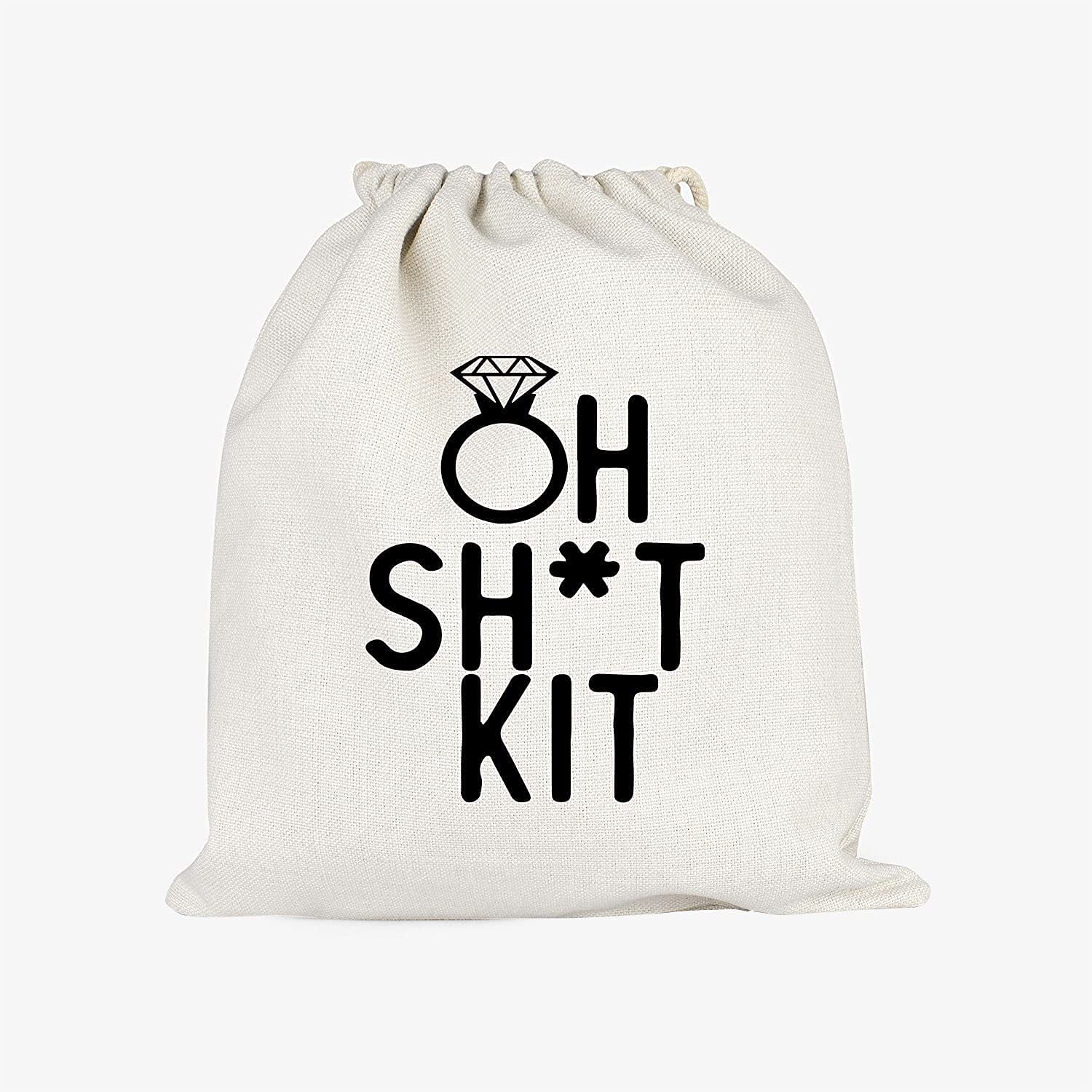 Oh Shit Kit Drawstring Hangover Bachelorette Kit Bags Cotton Muslin Drawstring Bags for Bridal Shower Hen's Party Kit Bag