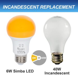 Simba Lighting LED Bug Non-Attracting Yellow Bulb 6W 40W Equivalent, Great for Outdoor Porch Light, Night Light, Dusk-to-Dawn Smart Sensor Auto On/Off, Amber Warm Light, A19 E26 Medium Base, Pack of 4