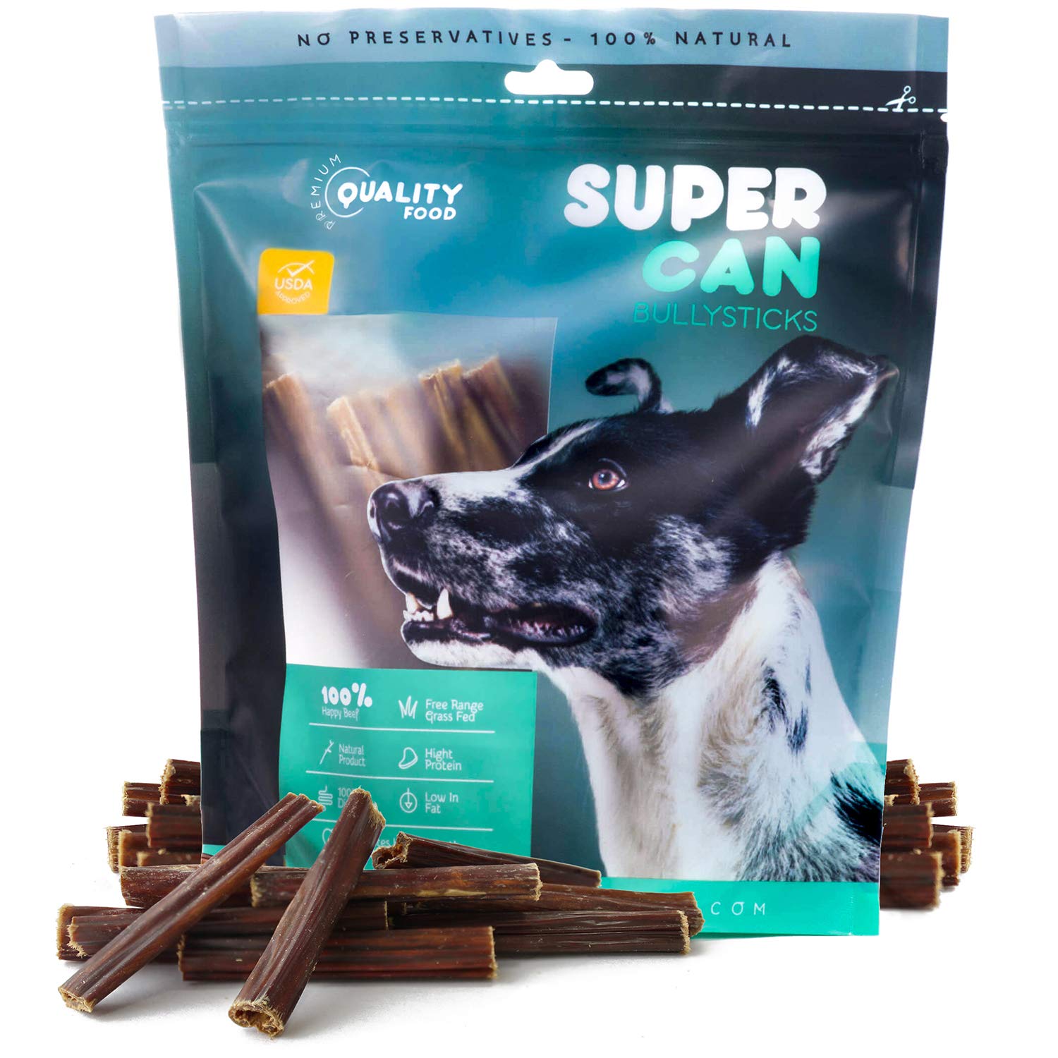 SUPERCAN BULLYSTICKS 6" Beef Bully Sticks for Small Medium Large Dogs (25pc) 100% Natural Dog Chews - Long Lasting Treats for Aggressive Chewers - Healthy Teeth