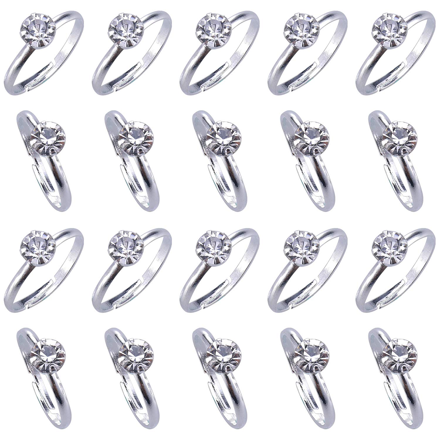 Topoox 80 Pack Bridal Shower Rings Silver Diamond Engagement Rings for Wedding Table Decorations, Party Games, Cupcake Toppers