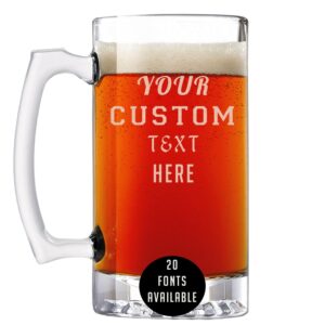 Personalized Etched Custom Message 25oz Glass Beer Mug, Your Text Here, Customized Engraved Groomsmen Gifts, Custom Beer Gifts for Men, Birthday Gifts for Him, Regalos Personalizados para Hombre