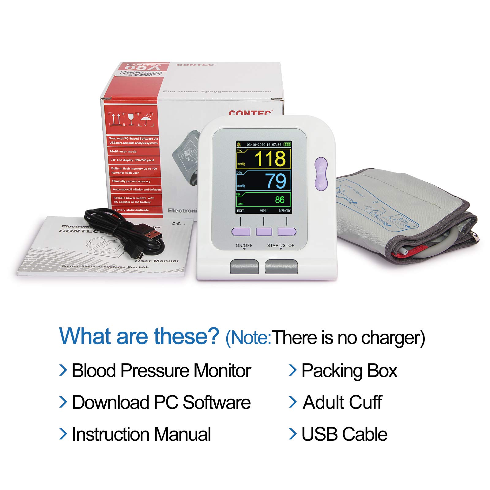 Fully Automatic CONTEC Blood Pressure Monitor Upper Arm Wrist Electronic Sphygmomanometer Adult Cuff