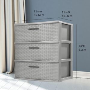 XNDLRZXB 3 Drawer Wide Weave Tower Plastic, Closet, Entryway, Hallway, Nursery Room, Storage bins, Organizer Unit for Bedroom, Cement - Design Storage Tower with pull handles