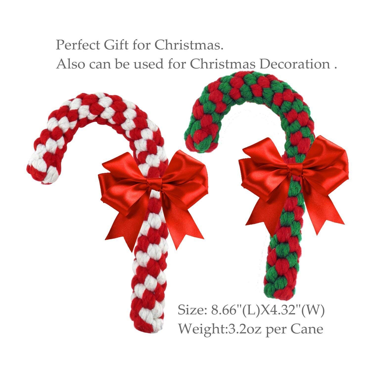 2 Pieces Christmas Pet Chew Toys,Candy Cane Rope Dog Toy,Sturdy Pet Chewing Toys for Medium&Large Dog Puppy Pet Teeth Cleaning