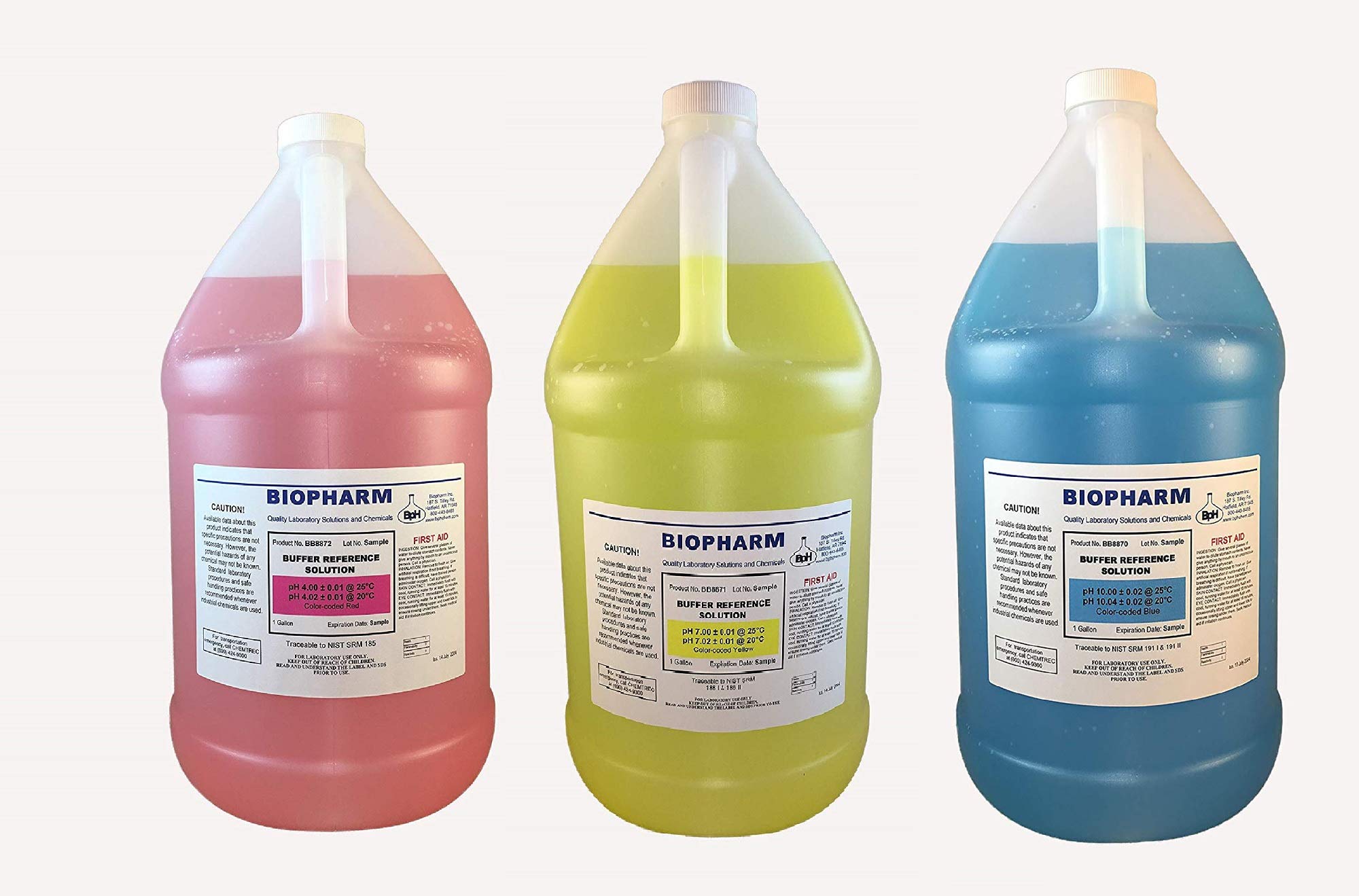 pH Buffer Calibration Solution 3-Pack — 1 Gallon Each: pH 4.00, pH 7.00 and pH 10.00 — NIST Traceable Reference Standards for All pH Meters