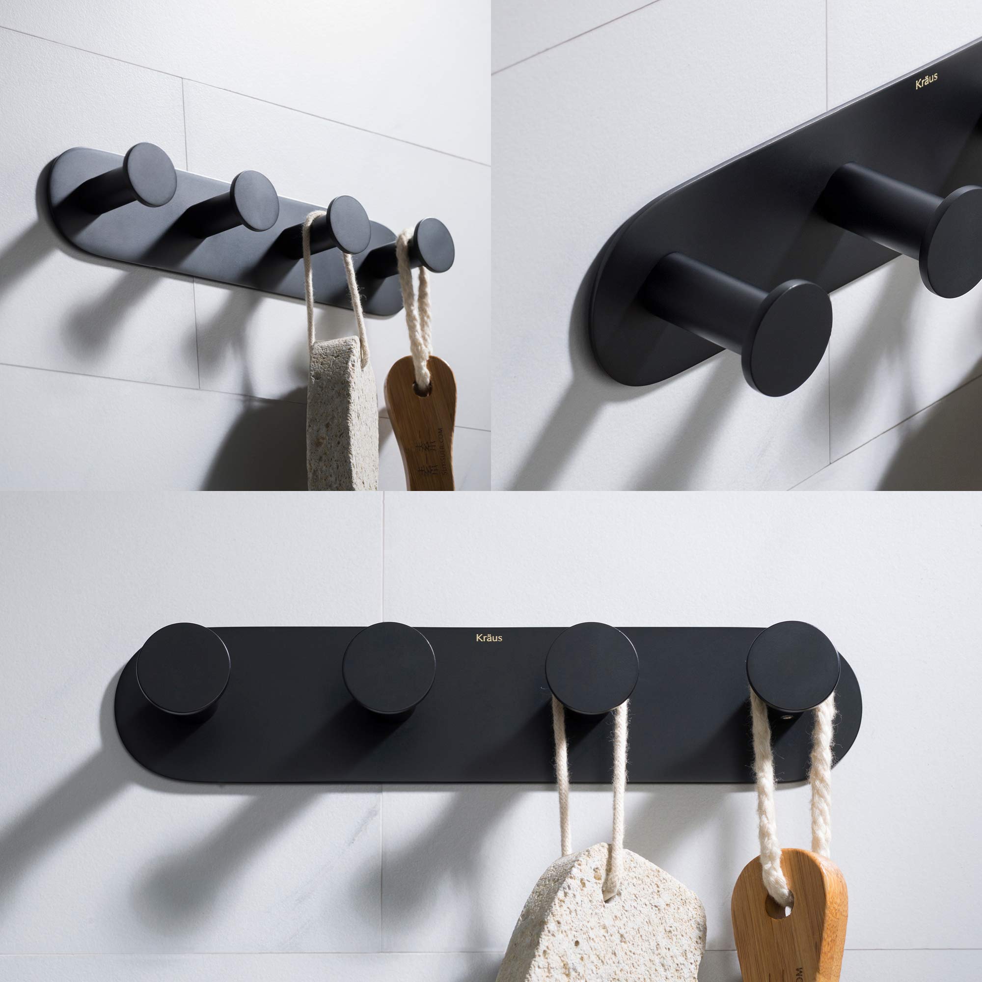 Kraus Elie Bathroom Robe and Towel Hook Rack with 4 Hooks, Matte Black Finish, KEA-18804MB