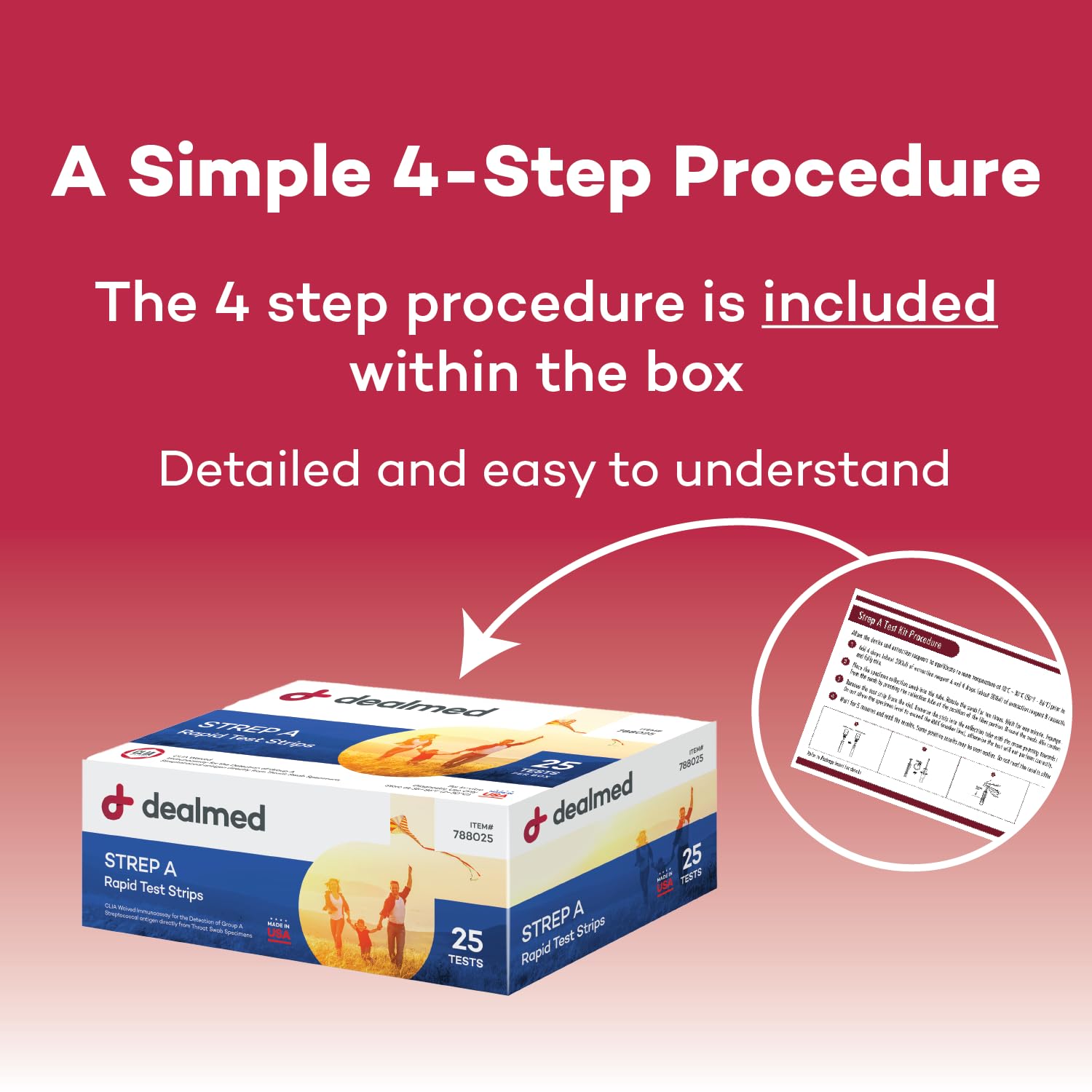 Dealmed Rapid Diagnostic Strep A Test Kits – Made in USA, CLIA-Waived, 25 Tests/Box (Pack of 1)