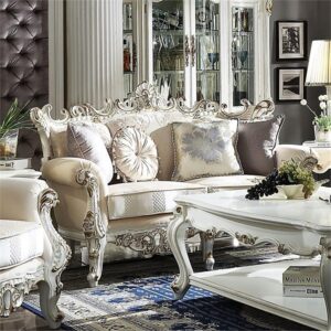 acme picardy ii loveseat with 4 pillows in fabric and antique pearl