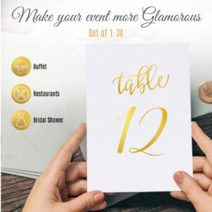 30 Pieces Table numbers For Wedding Reception With Pcs Number Holder , Holders Place cards Card Gold Numbers, white,gold