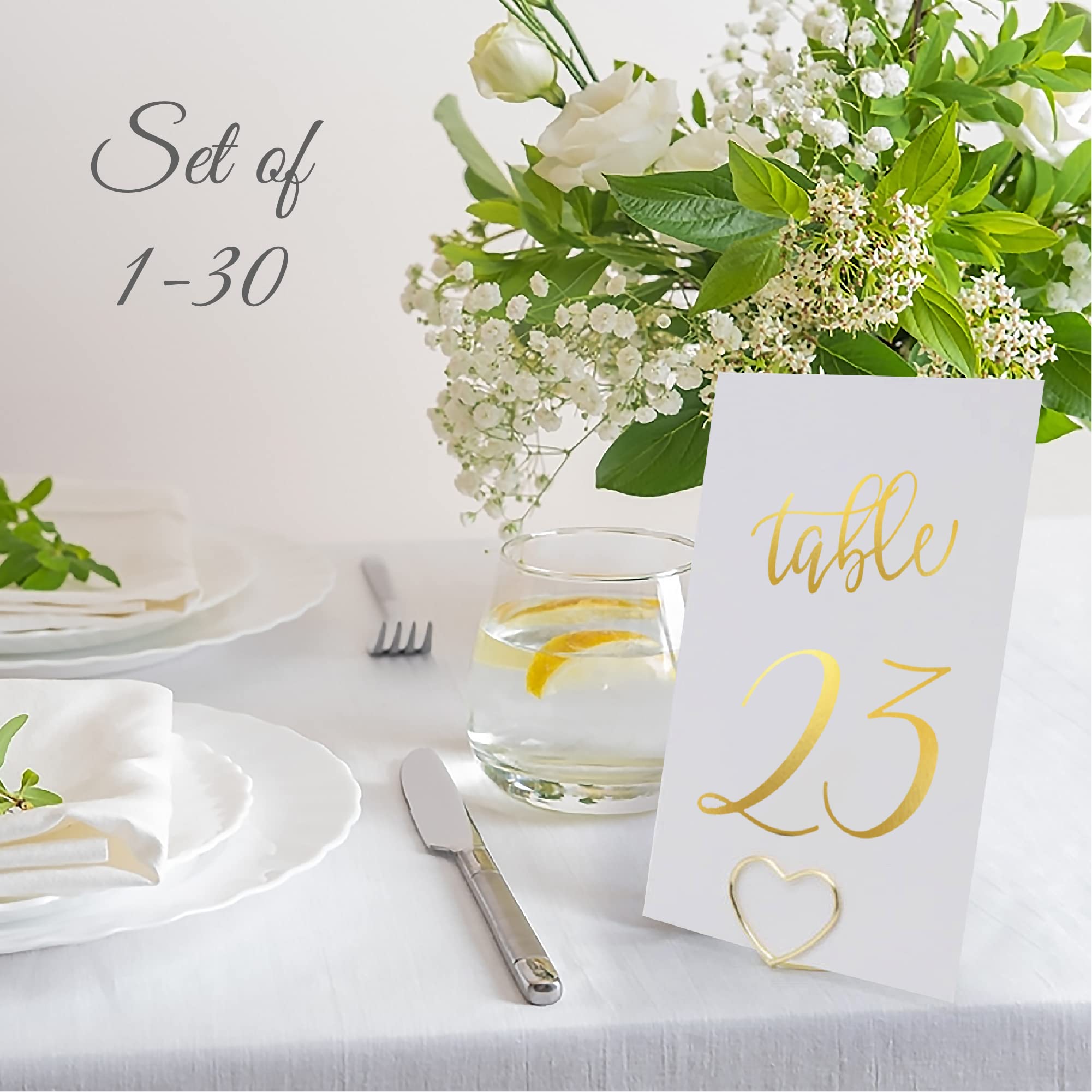 30 Pieces Table numbers For Wedding Reception With Pcs Number Holder , Holders Place cards Card Gold Numbers, white,gold