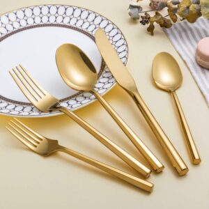 kelenfer silverware set flatware set shiny gold cutlery set with hexagon handle forged stainless steel heavy 20 pieces for home hotel use service for 4