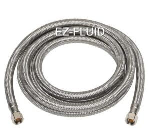 ez-fluid 180"(15ft) x 1/4" female comp x 1/4" female comp burst-proof stainless steel braided flexible refrigerator ice maker water line connector, fridge flex water supply hose,portable&home