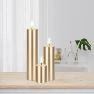 Mega Candles 1 pc Unscented Gold Round Pillar Candle, Hand Poured Premium Wax Candles 2 Inch x 3 Inch, Home Décor, Wedding Receptions, Baby Showers, Birthdays, Celebrations, Party Favors & More