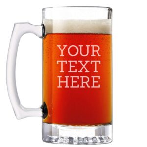 Personalized Etched Custom Message 25oz Glass Beer Mug, Your Text Here, Customized Engraved Groomsmen Gifts, Custom Beer Gifts for Men, Birthday Gifts for Him, Regalos Personalizados para Hombre