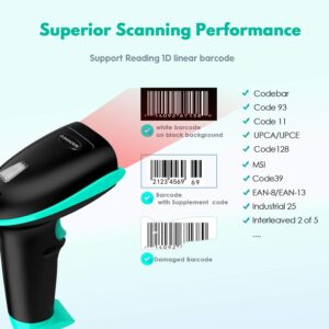 NADAMOO USB Barcode Scanner with Stand, Automatic Sensing 1D Handheld Wired Laser Bar Code Reader Portable Hand Bar Code Scanner Fast Auto Scan for Warehouse Retail Store Library Supermarket POS