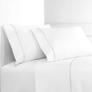 melange home percale cotton single stripe embroidery, twin duvet set, charcoal on white