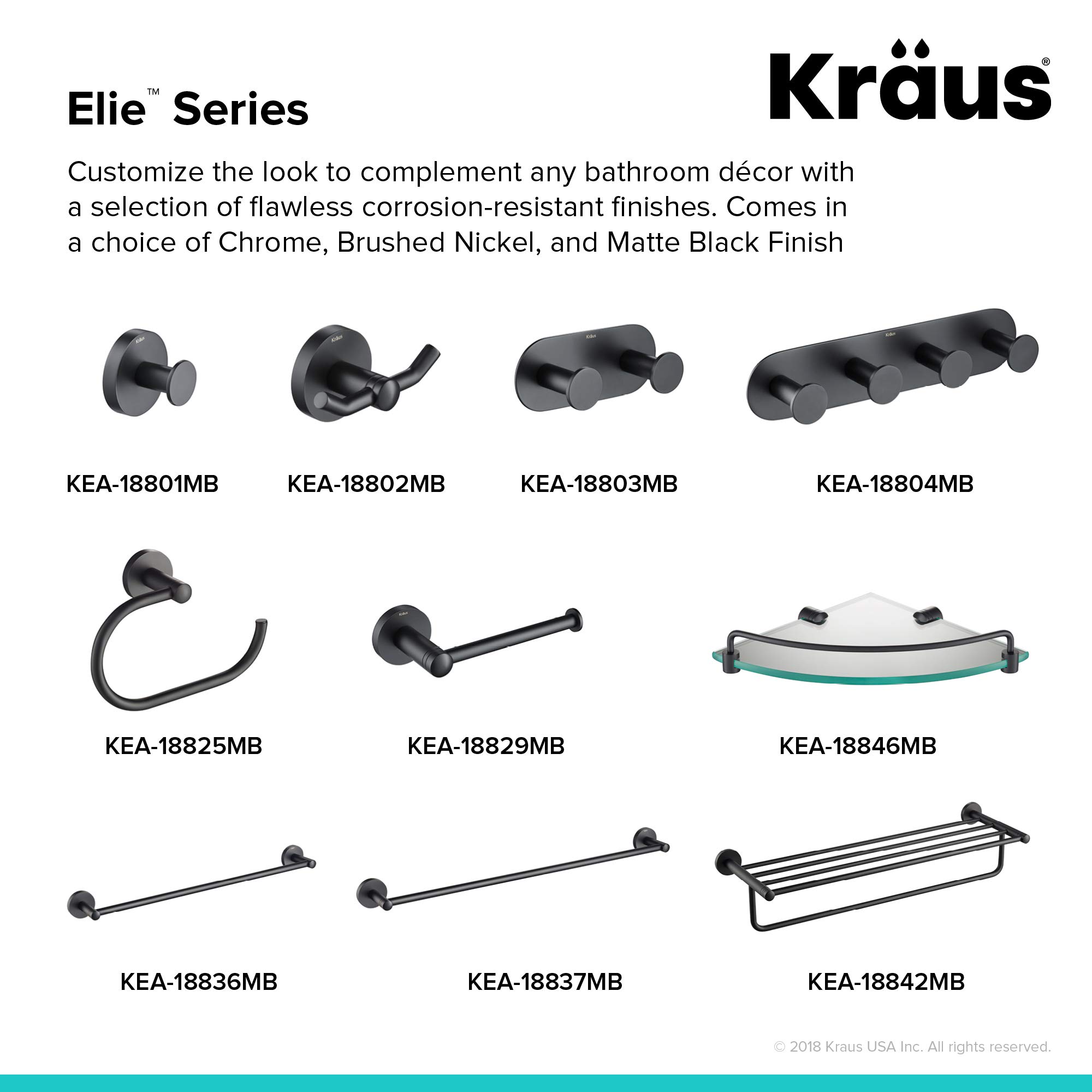 Kraus Elie Bathroom Robe and Towel Double Hook, Matte Black Finish, KEA-18803MB