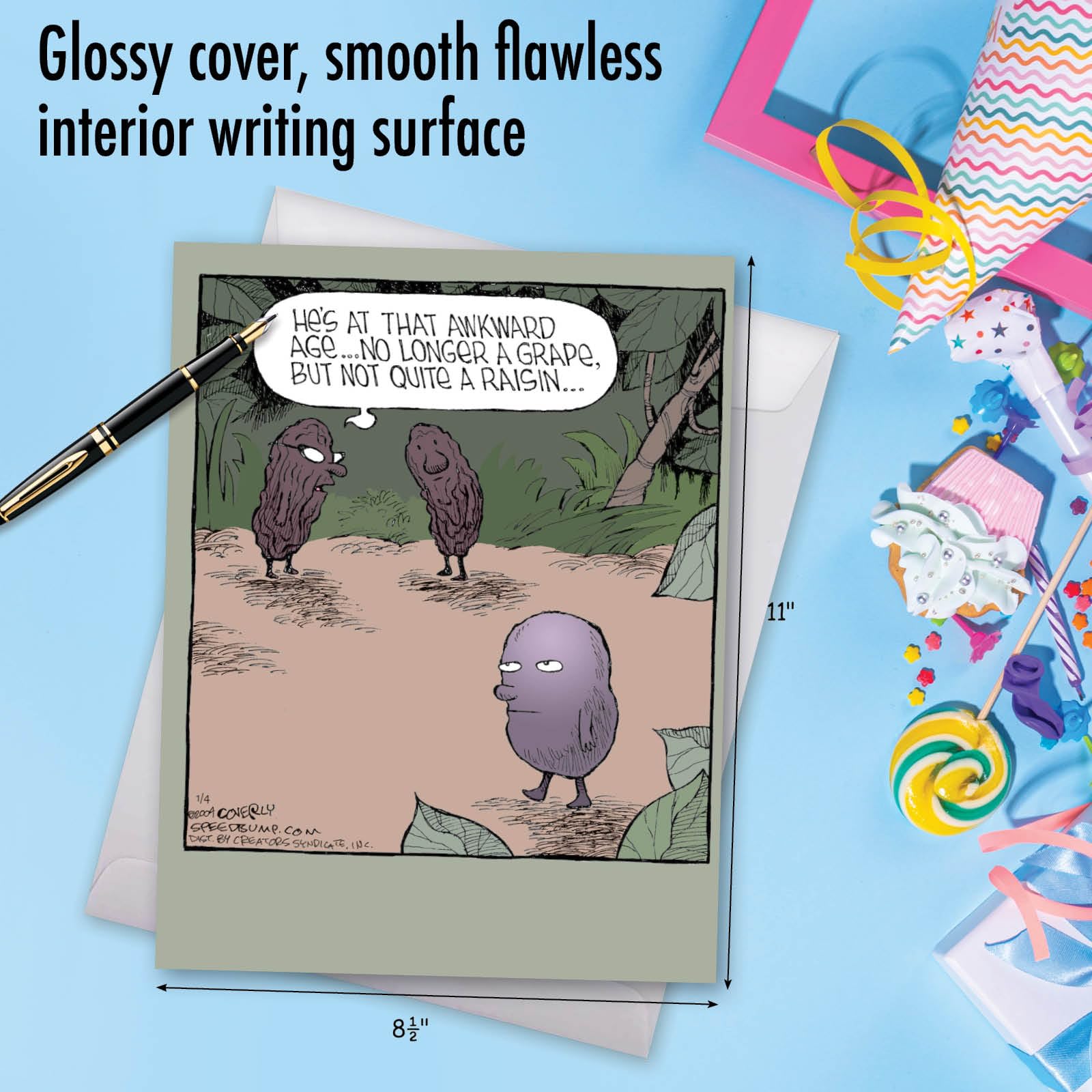 NobleWorks - 1 Big Funny Birthday Card Cartoon (8.5 x 11 Inch) - Jumbo Comic Humor, Group Greeting Card with Envelope - Almost a Raisin J2677BDG