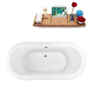 Streamline | Clawfoot 59" N1120GLD-CH Acrylic Bathtub, Black | Comes with External Drain And Chrome Overflow | Bamboo Tray Included