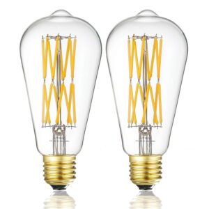 leools filament led edison bulb 15w dimmable 2700k warm white 1300lm, 120w incandescent equivalent e26 base, st64 vintage led filament bulbs, 360 degrees beam angle, pack of 2