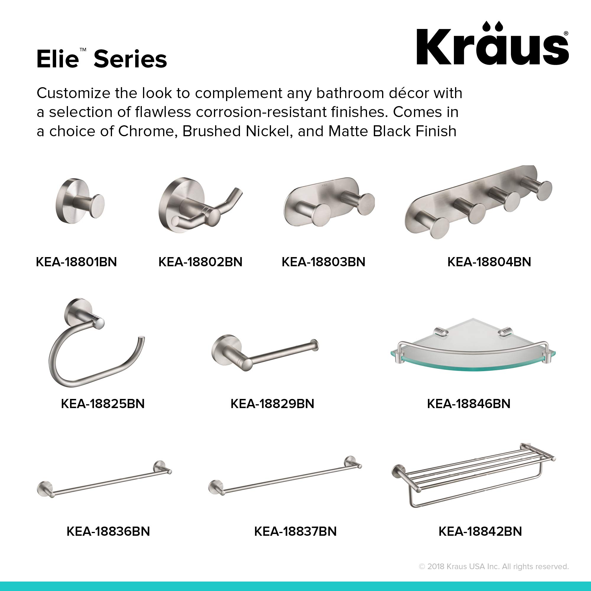 Kraus Elie Bathroom Robe and Towel Double Hook, Brushed Nickel Finish, KEA-18802BN