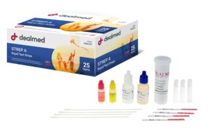 dealmed rapid diagnostic strep a test kits – made in usa, clia-waived, 25 tests/box (pack of 1)