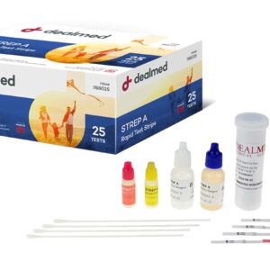 Dealmed Rapid Diagnostic Strep A Test Kits – Made in USA, CLIA-Waived, 25 Tests/Box (Pack of 1)