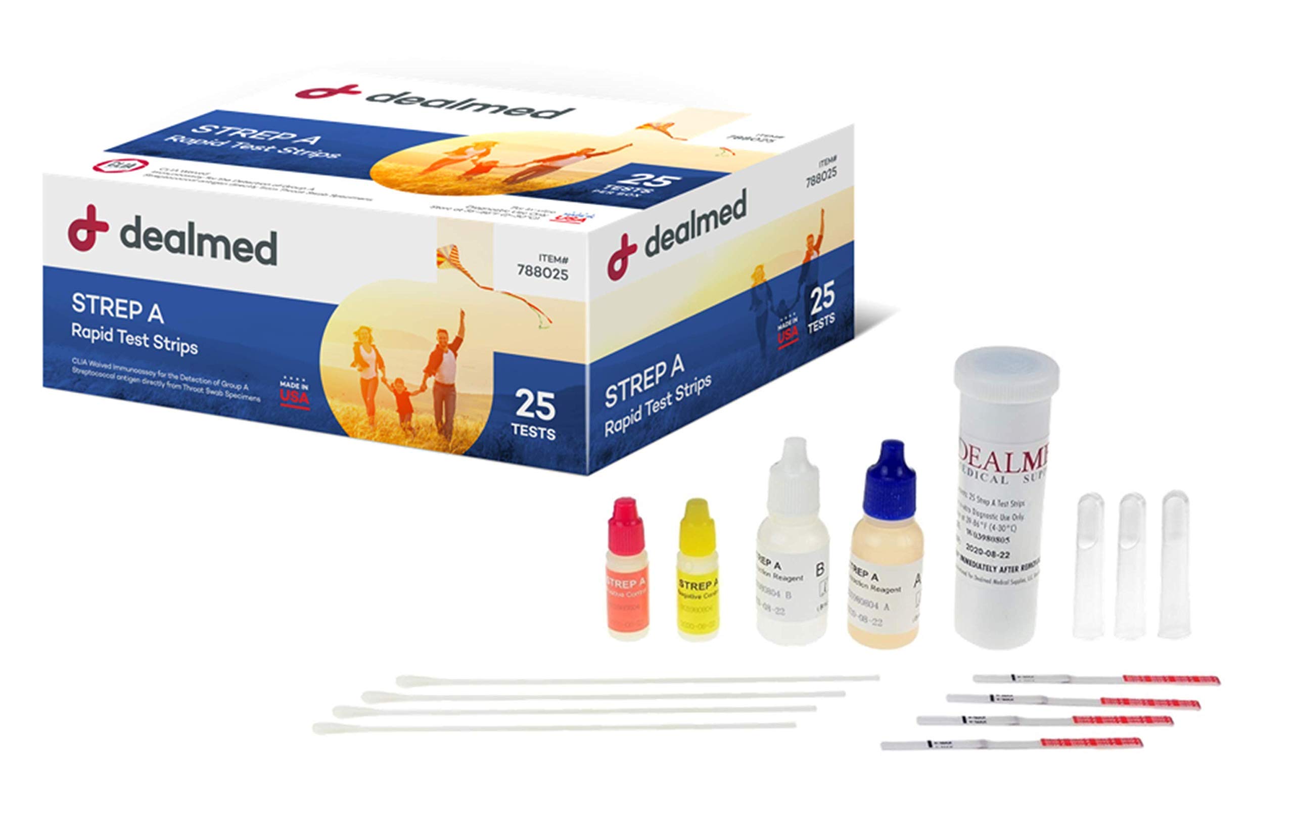 Dealmed Rapid Diagnostic Strep A Test Kits – Made in USA, CLIA-Waived, 25 Tests/Box (Pack of 1)