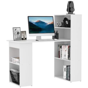 homcom modern home office desk with 6-tier storage shelves, 47" writing table with bookshelf, white