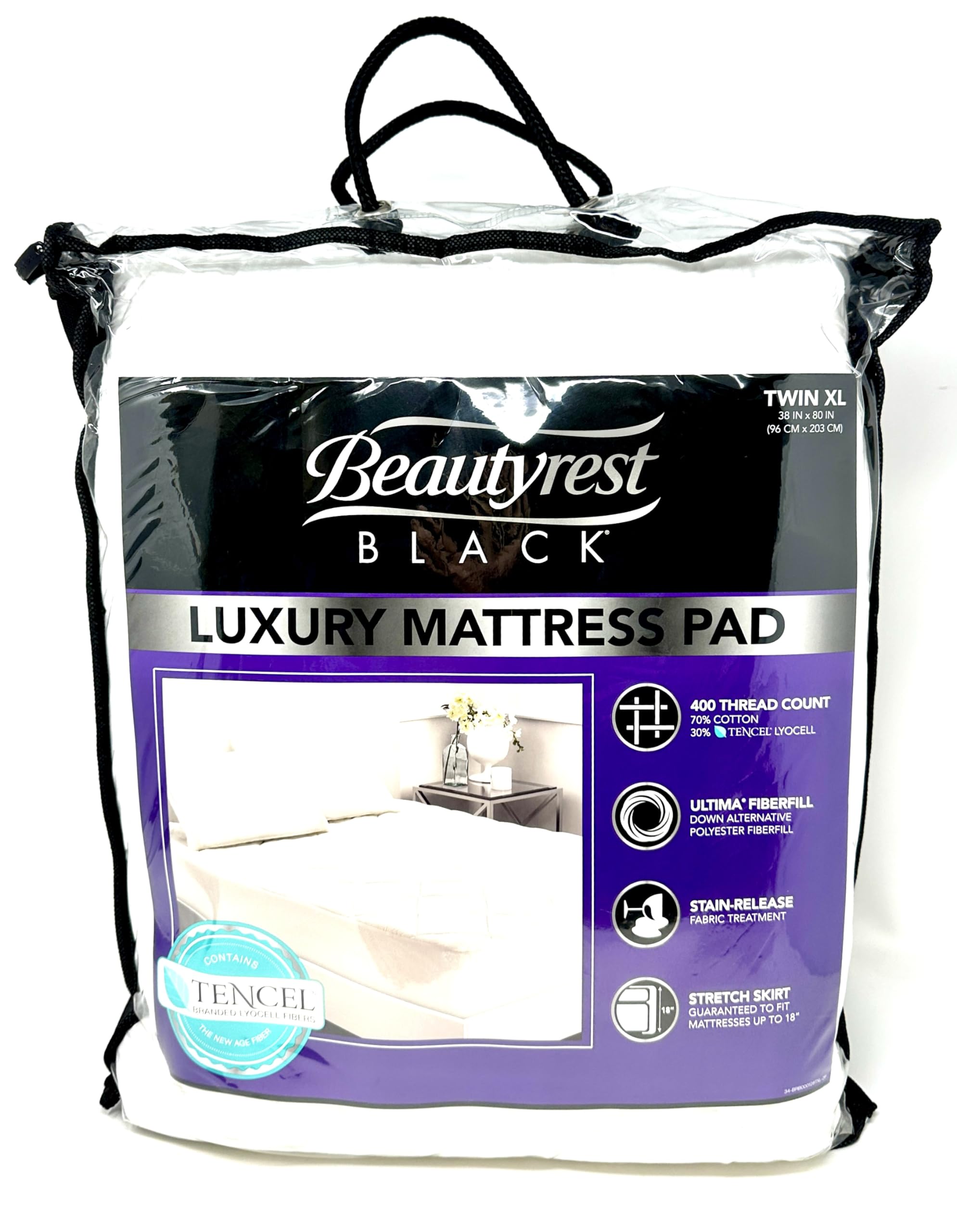 Beautyrest Black Luxury Mattress Pad, White Twin XL 400 Thread Count