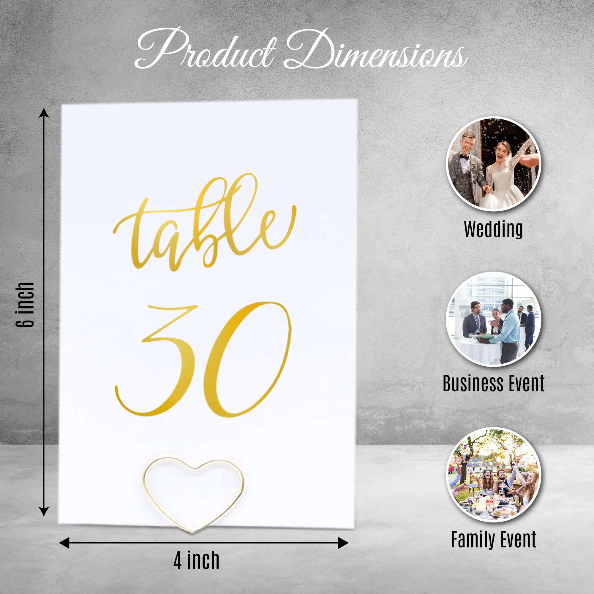 30 Pieces Table numbers For Wedding Reception With Pcs Number Holder , Holders Place cards Card Gold Numbers, white,gold