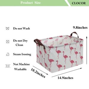 CLOCOR Rectangular Flamingo Storage Basket,Collapsible Cute Pattern Storage Bin,Waterproof Coating Storage Box with Handles,Gift Baskets,Toy Organizer,Shelf Basket (Flamingo)