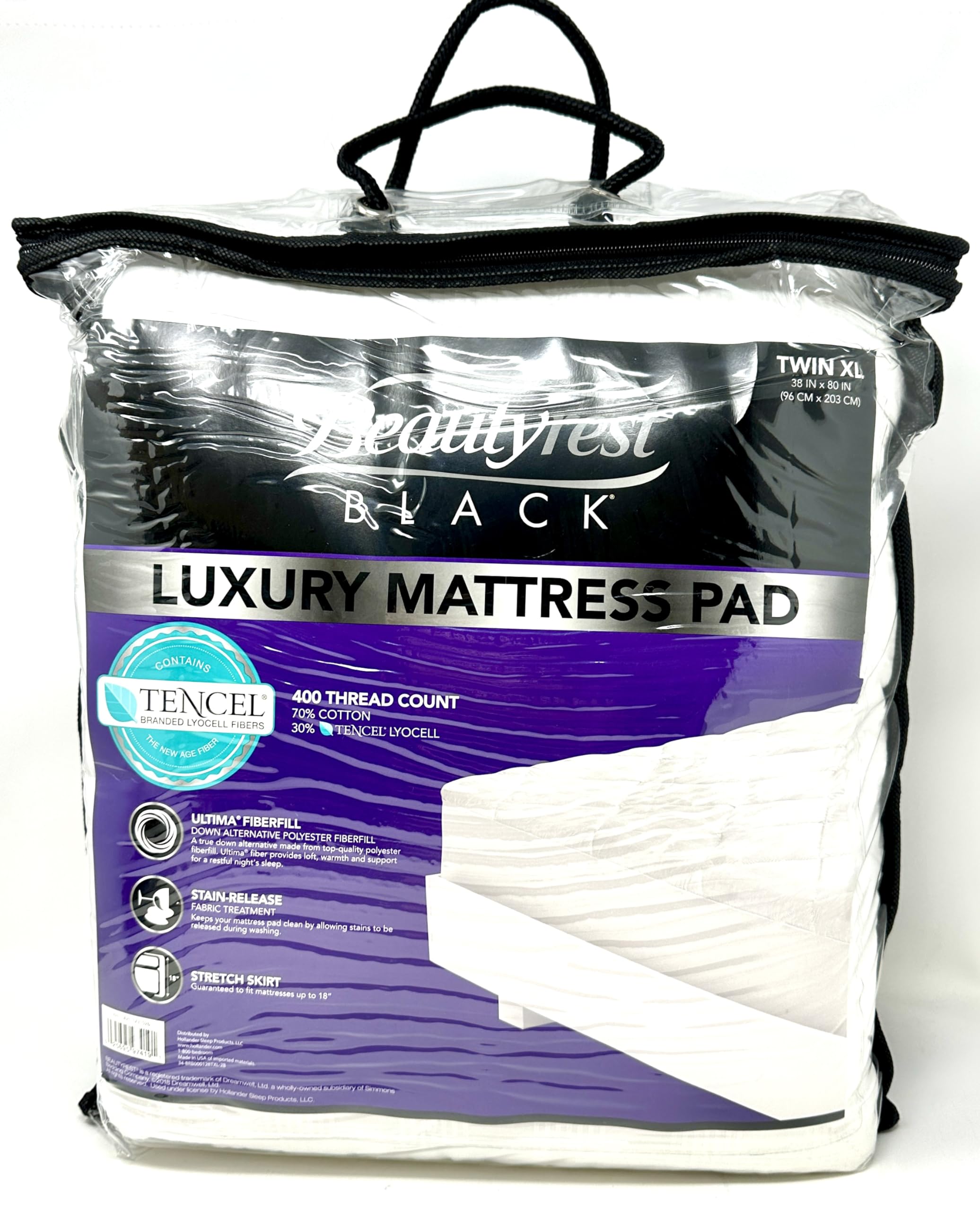 Beautyrest Black Luxury Mattress Pad, White Twin XL 400 Thread Count