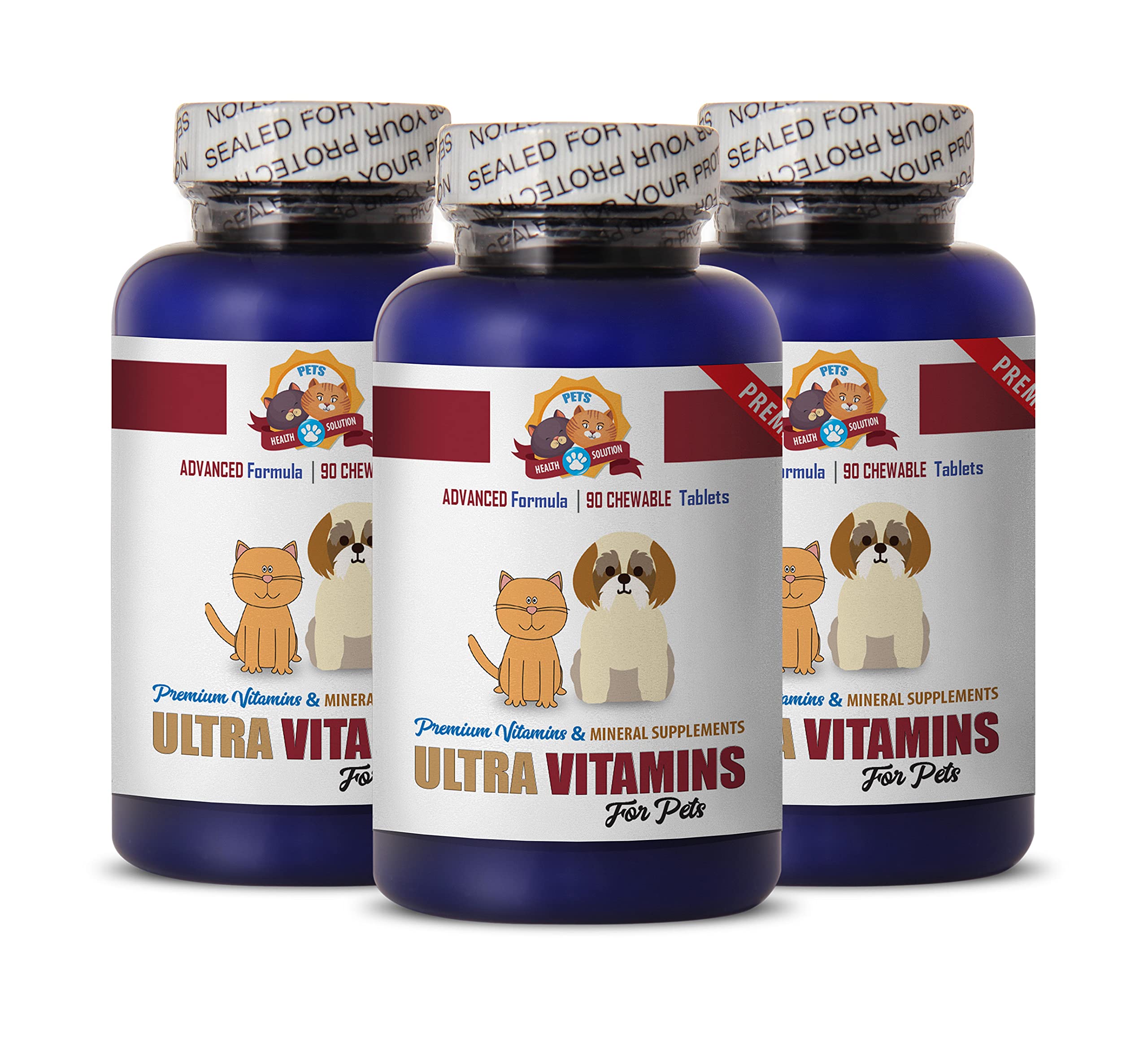 cat Vitamins Skin and Coat - Ultra PET Vitamins - Chews - for Dogs and Cats - Mineral Supplement - Vitamin e for Cats - 270 Treats (3 Bottles)