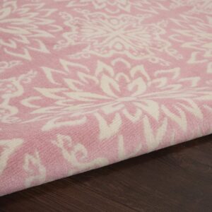 Nourison Jubilant Floral Ivory/Pink 5'3'' x 7'3'' Area--Rug, Easy--Cleaning, Non Shedding, Bed Room, Living Room, Dining Room, Kitchen (5x7)