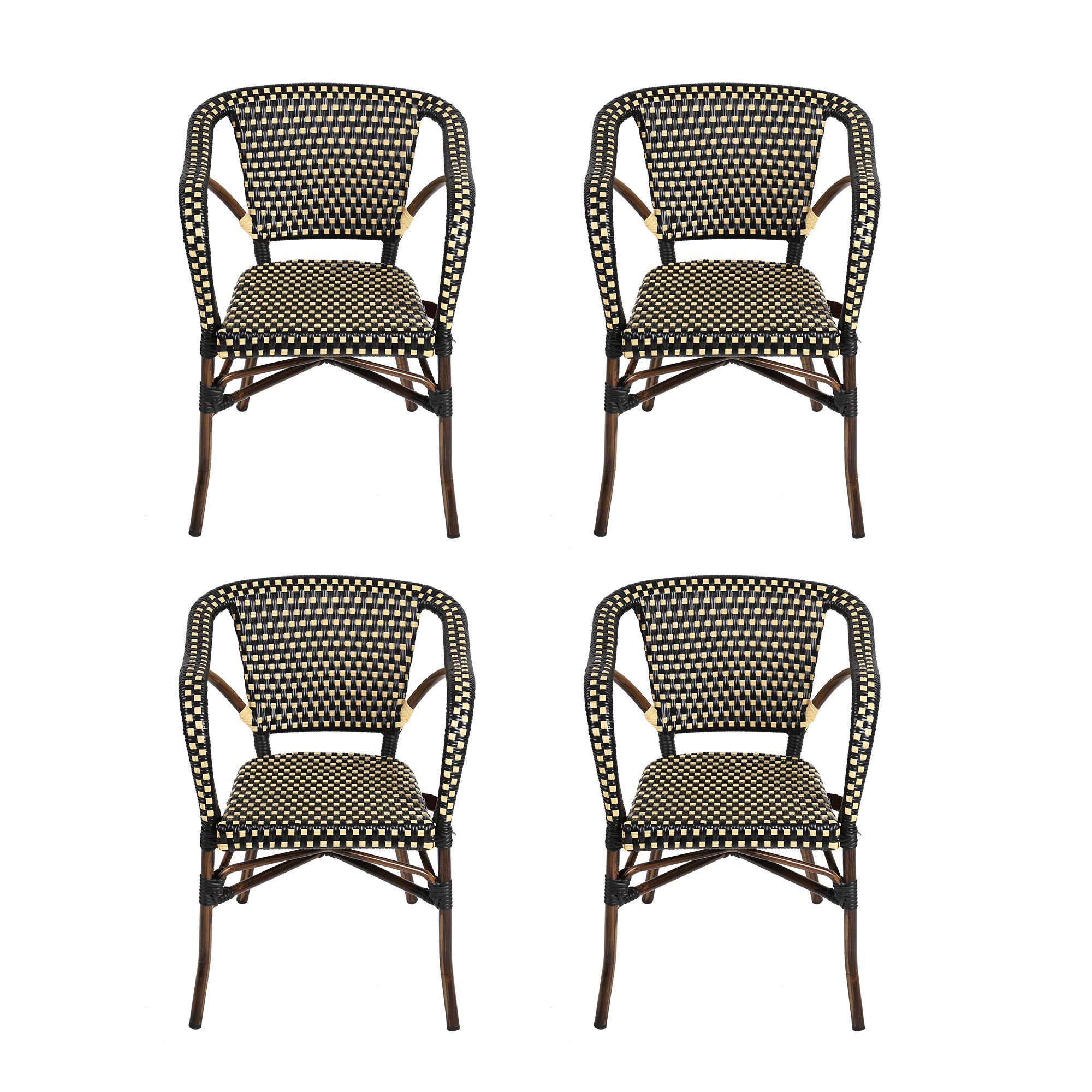 KARMAS PRODUCT 4 Piece Patio Rattan Wicker Chair, Indoor Outdoor Use Garden Lawn Backyard Bistro Cafe Stack Chair,All Weather Resistant