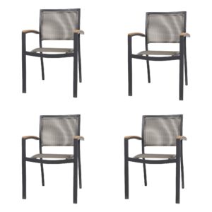 luckyermore set of 4 stacking metal patio dining chair - heavy duty frame and comfortable mesh seat armchair for commercial restaurant use