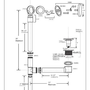 Westbrass D326HBJ-03 25" Bath Waste Assembly with Ball Joint, Tip-Toe Drain and Illusionary Overflow Faceplate, Polished Brass