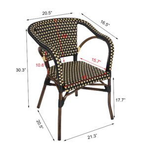 KARMAS PRODUCT 4 Piece Patio Rattan Wicker Chair, Indoor Outdoor Use Garden Lawn Backyard Bistro Cafe Stack Chair,All Weather Resistant