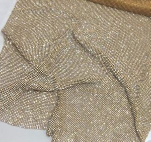 creativesugar craft material metal sequin mesh fabric cuttable for clothing bag making party shoes decorations (gold rhinestones)